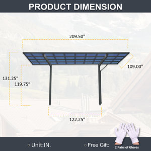 HOA.WWC Arcadia 9' W X 17' D Wave 5000 Single Carport Aluminum Metal Frame And Polycarbonate ...
